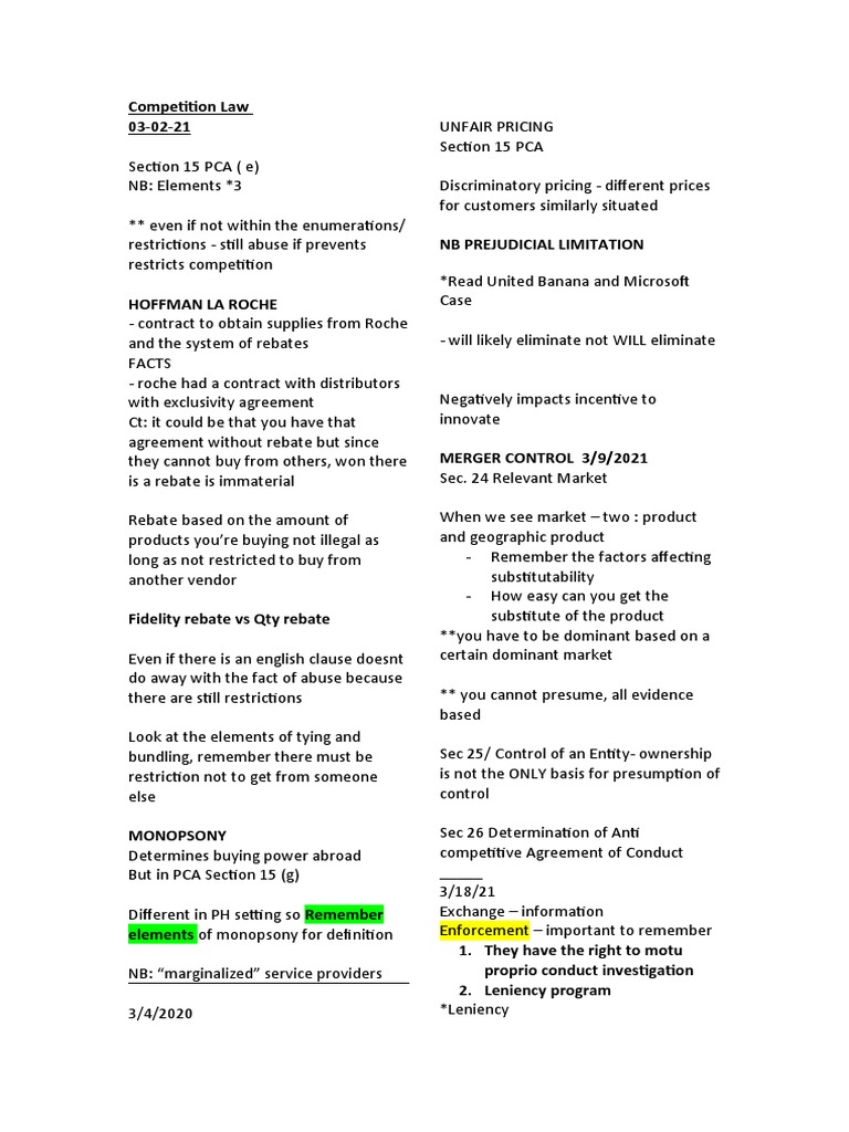Competition Law Notes | PDF | Competition Law | Pricing