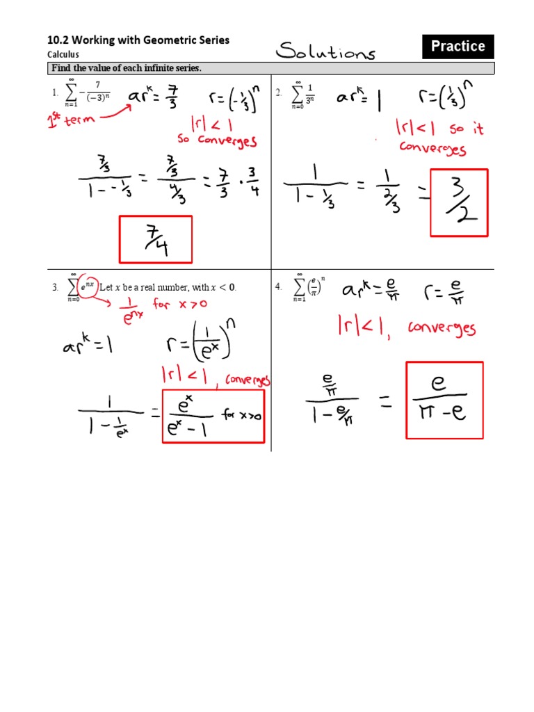 Working with Infinite Geometric Series and Calculating Definite ...