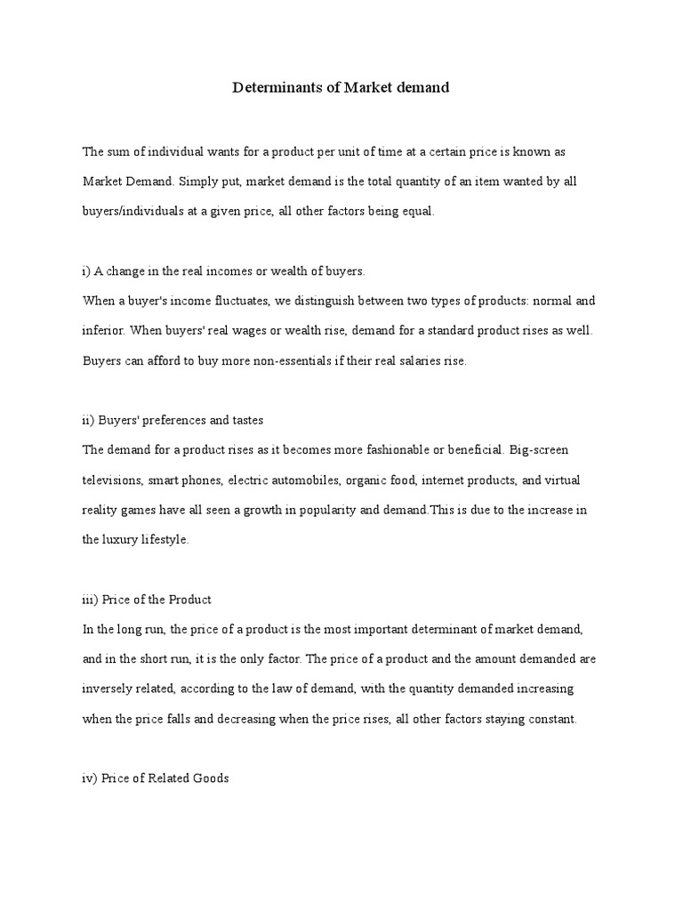 Determinants of Market Demand | PDF | Demand | Prices