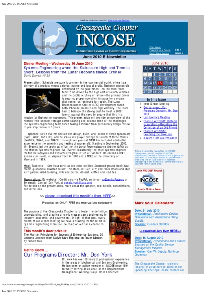 June 2010 CC INCOSE Newsletter | PDF | Systems Engineering | Engineering