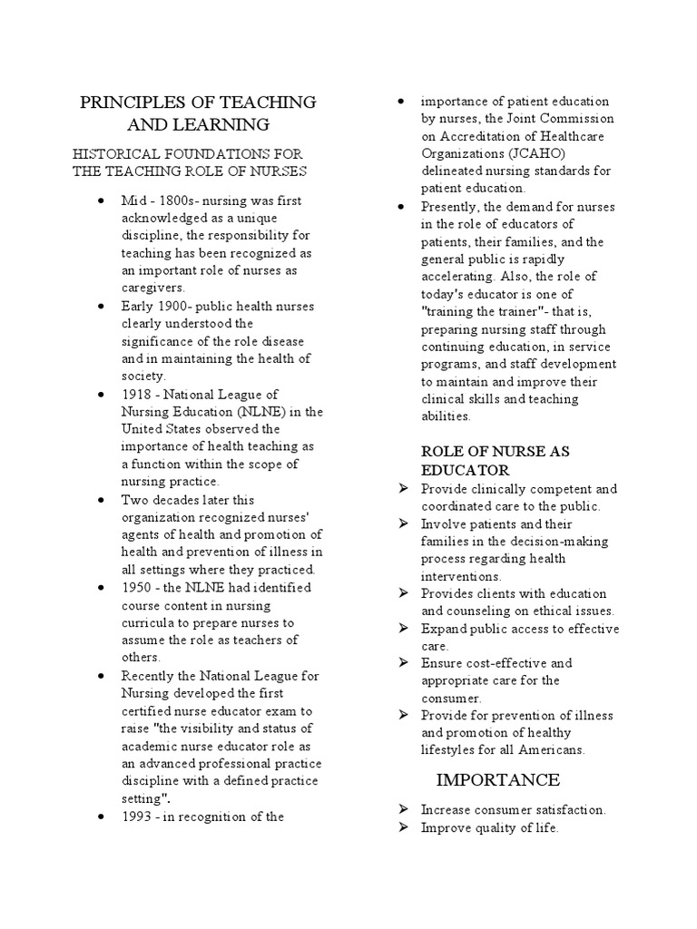 Principles of Teaching and Learning | PDF | Nursing | Learning