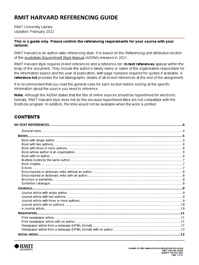 RMIT Harvard Referencing Guide | PDF | Books | Websites