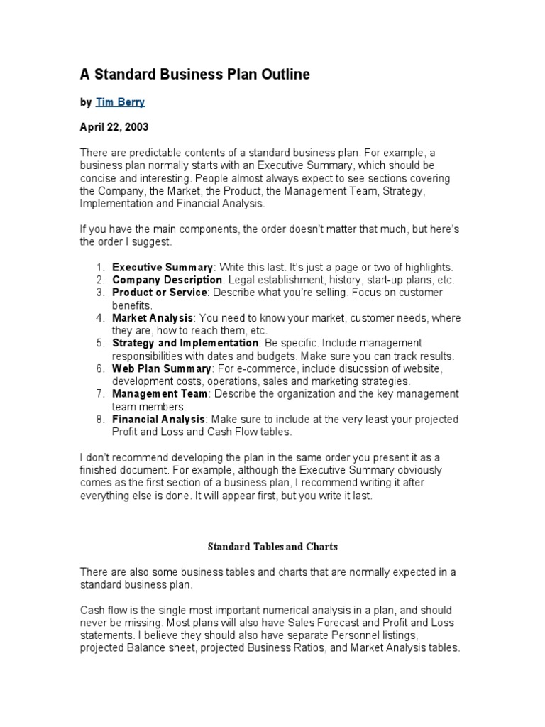 A Standard Business Plan Outline | PDF | Marketing Strategy | Marketing