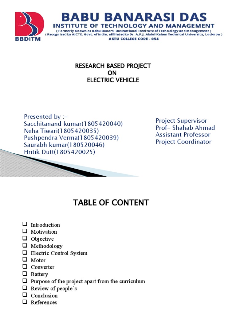 Research Based Project ON Electric Vehicle | PDF | Rechargeable Battery ...