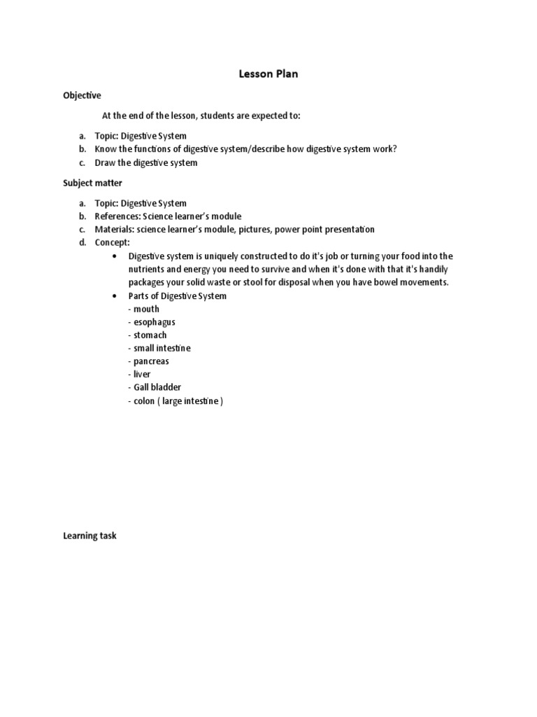 Sample Detailed and Semi Detailed Lesson Plan | PDF | Gastrointestinal ...