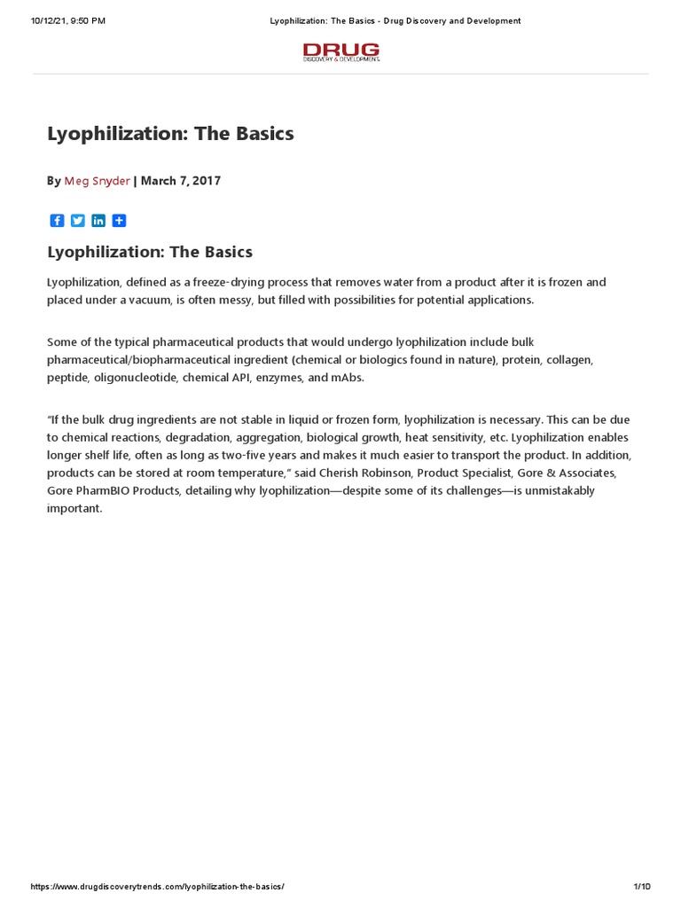 Lyophilization - The Basics - Drug Discovery and Development | PDF ...