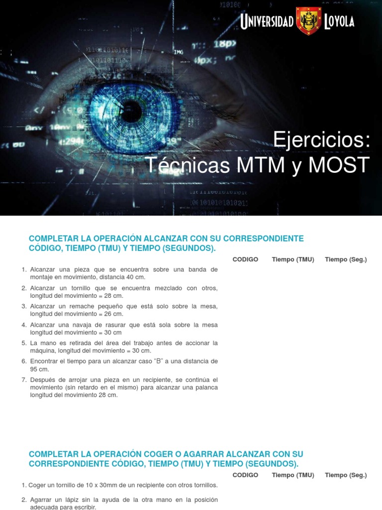 Ejercicios de MTM y MOST: Códigos y Tiempos | PDF | Bienes manufacturados