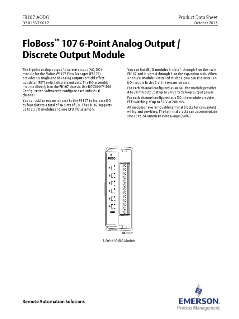 Floboss 107 6-Point Analog Output / Discrete Output Module: Fb107:Aodo Product Data Sheet | PDF ...