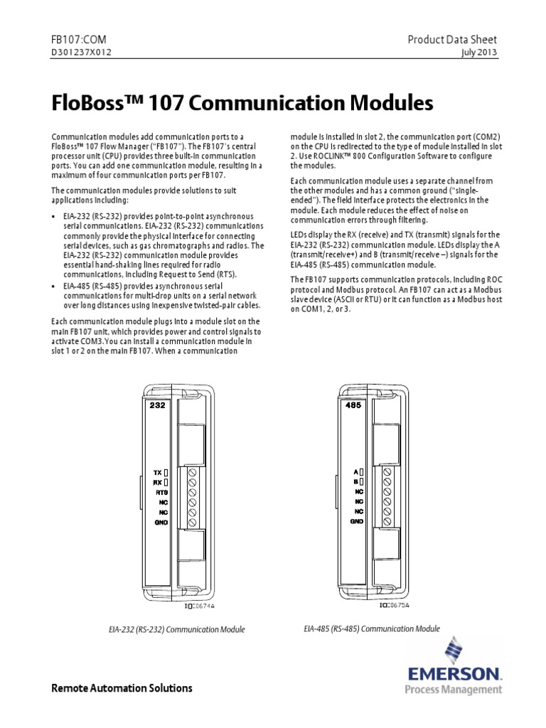 Floboss™ 107 Communication Modules: Fb107:Com Product Data Sheet | PDF ...