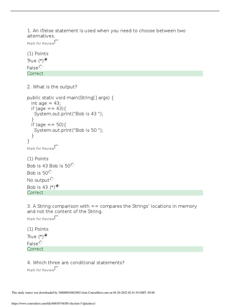 JFo Section 5 Quiz | PDF | Boolean Data Type | Software Development