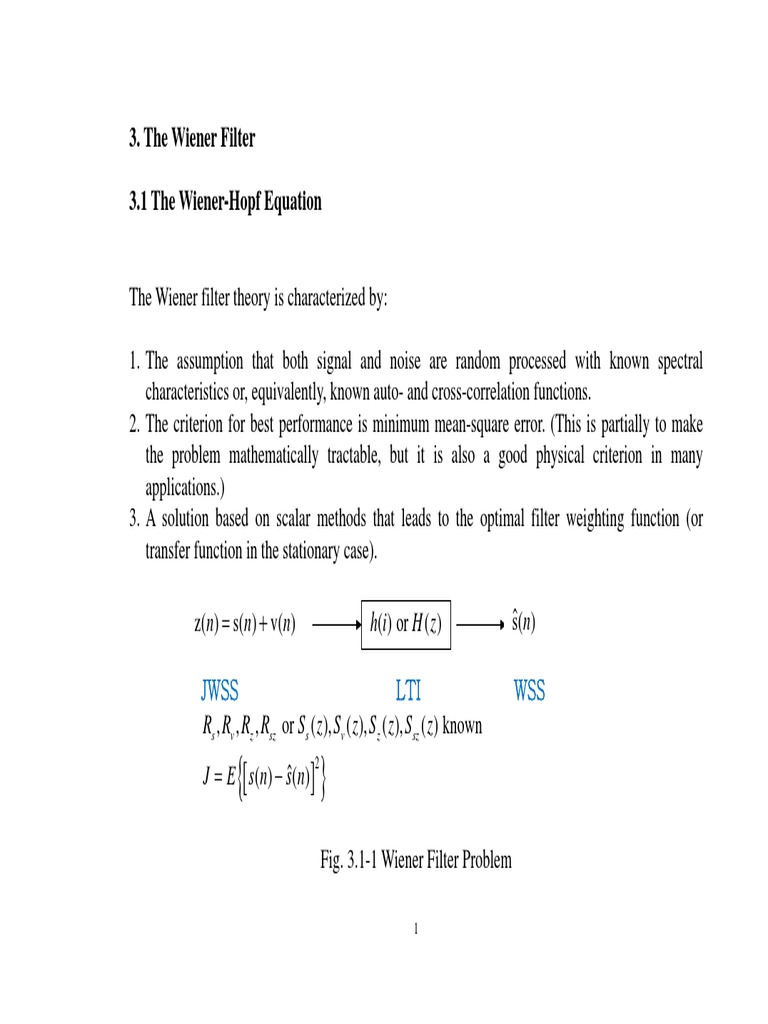 The Wiener Filter 3.1 The Wiener-Hopf Equation | PDF | Computer Engineering | Algorithms
