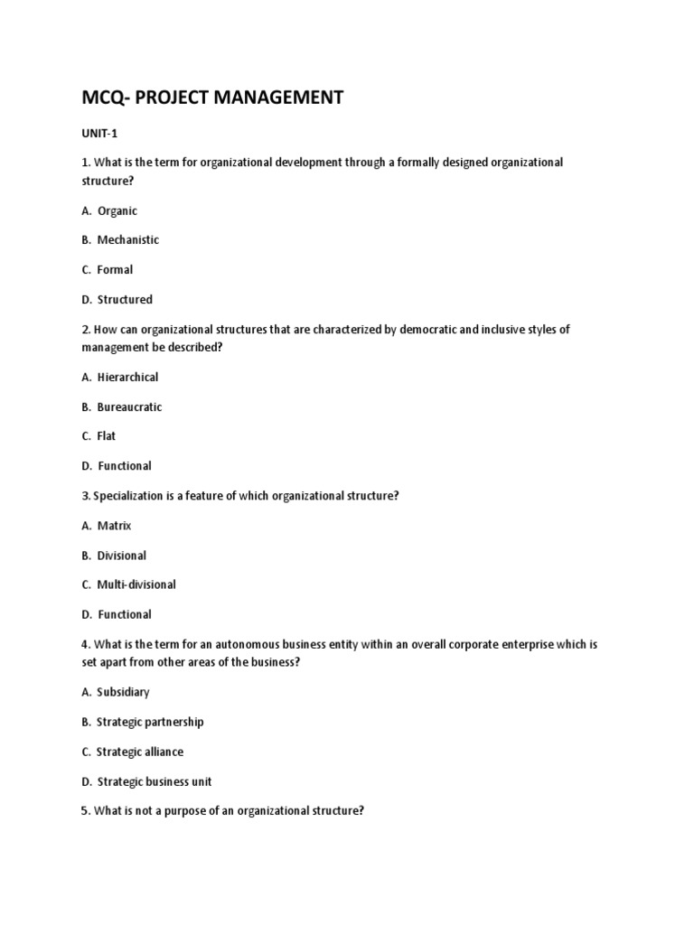 Mcq-Project Management: UNIT-1 | PDF | Risk | Project Management Mcq-Project Management: UNIT-1 | PDF | Risk | Project Management