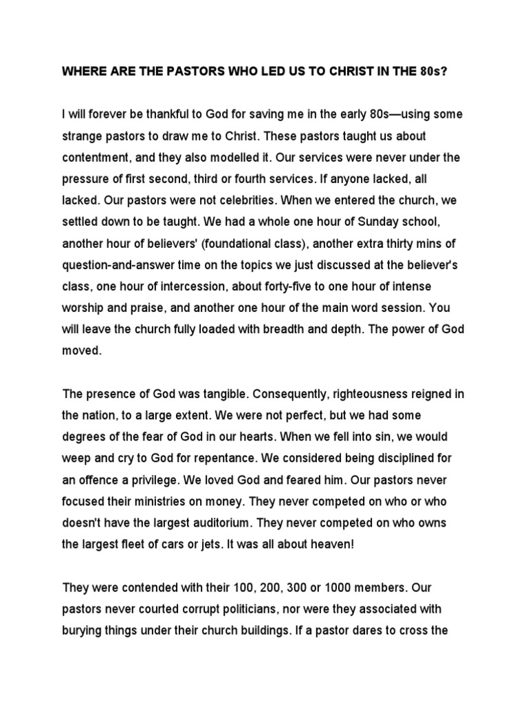 Where Are The Pastors Who Led Us To Christ in The 80S? | PDF | Jesus | God