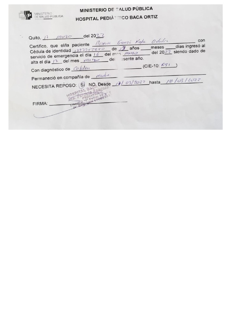 Certificado Medico MSP | PDF