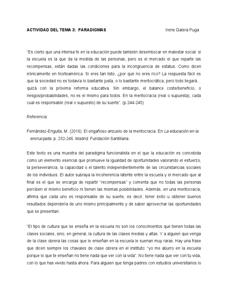 Actividad - Tema 3 - Puga - Galera - Irene | PDF | Meritocracia ...