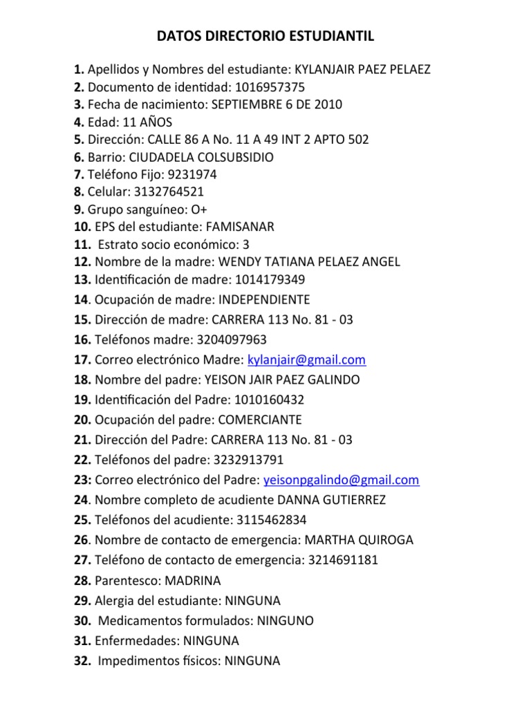 Datos Directorio Estudiantil 603 | PDF | Ciencias sociales