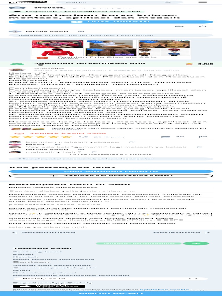 Apa Perbedaan Karya Kolase, Montase, Aplikasi Dan Mozaik - Brainly - Co.id | PDF