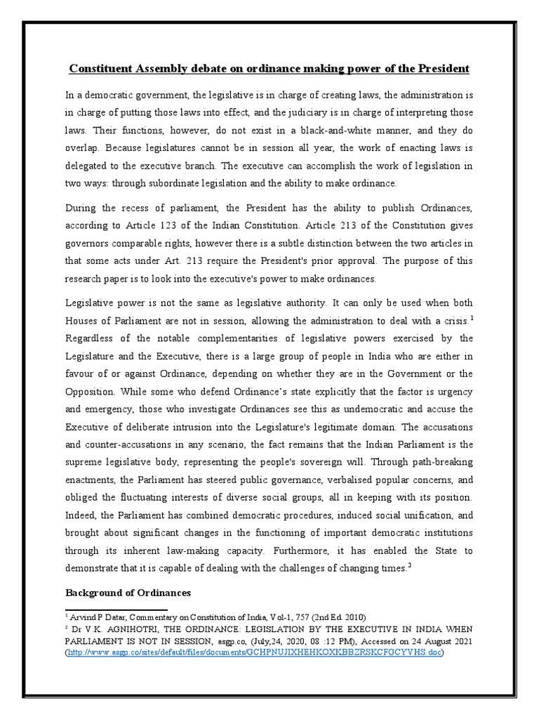 Constituent Assembly Debate On Ordinance Making Power of The President ...