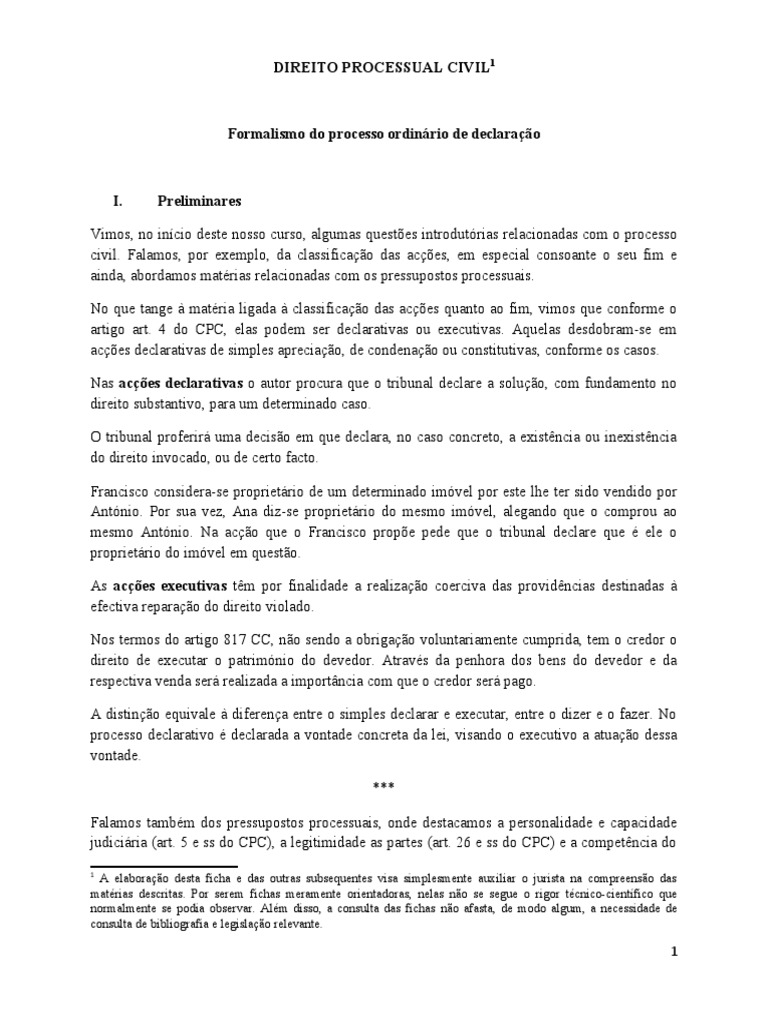 Formalismo Do Processo Declarativo Ordinario - A Fase Dos Articulados | PDF | Queixa | Processo ...