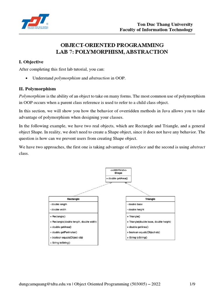 Object Oriented Programming Lab 7 Polymorphism Abstraction Pdf Class Computer Programming 6589