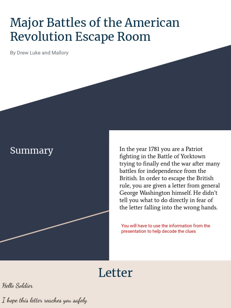 Major Battles of The American Revolution Escape Room | PDF | American ...