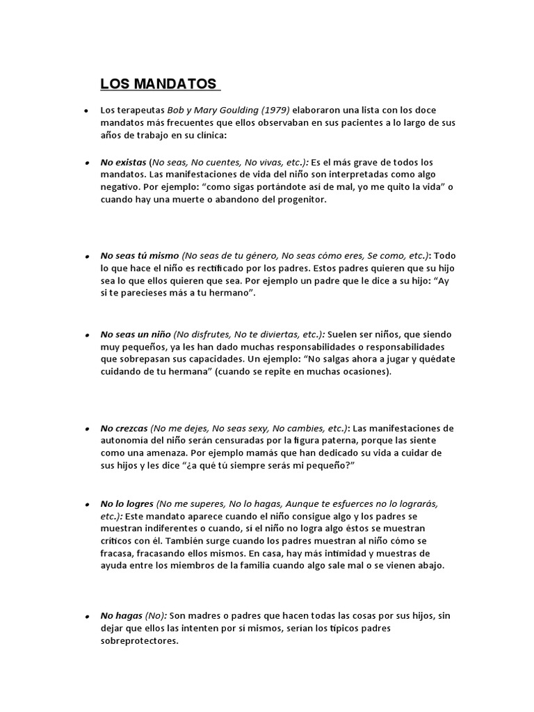 Mandatos y Contramandatos Psicológicos | PDF | Conceptos psicologicos ...