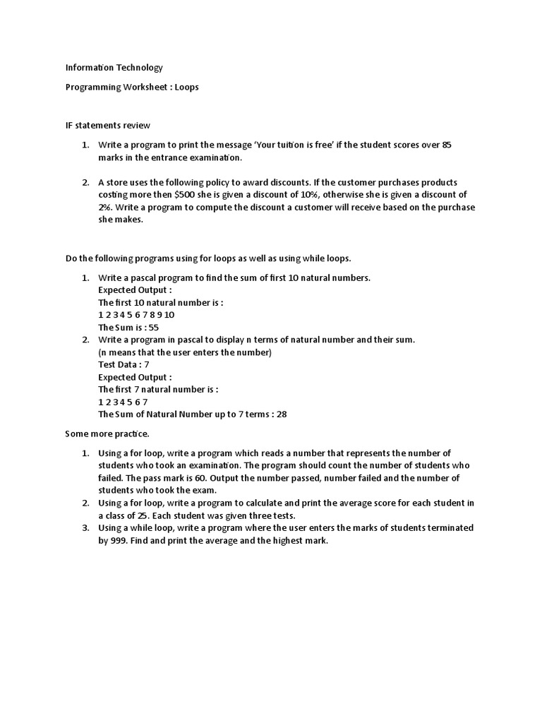 Information Technology Loops | PDF | Control Flow | Test (Assessment)