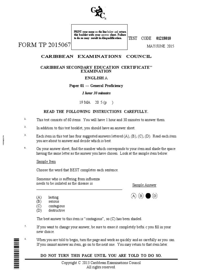 CXC Csec English A June 2015 p1 | PDF | Sea | Bermuda