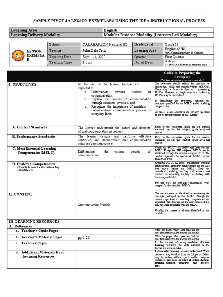 Grade 11 Oral Communication Exemplar | PDF | Learning | Communication