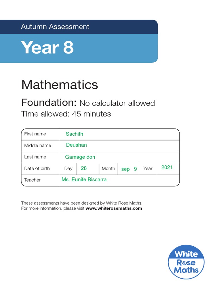 Sachith - Y8 End of Year Revision1 | PDF | Mathematics