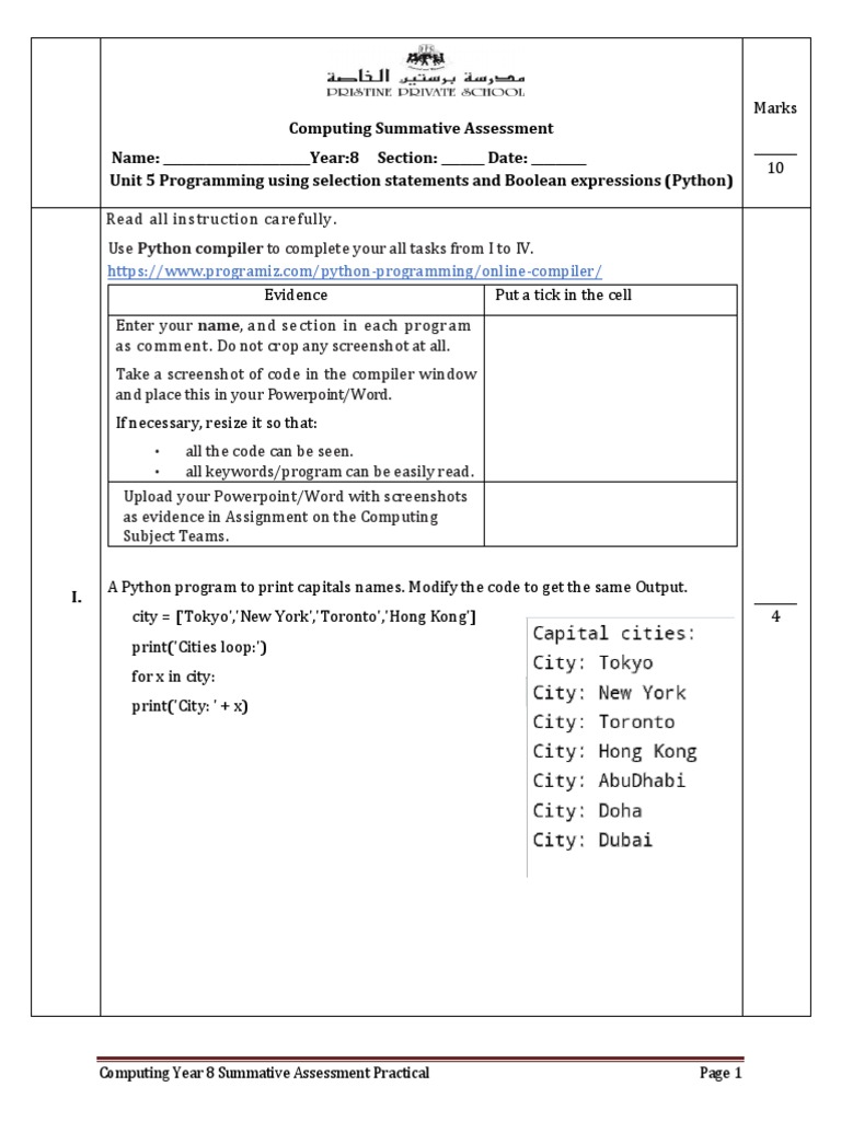 Summative Assessment Year 8 Practical-6!3!21DL | Download Free PDF ...