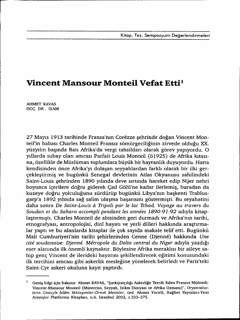 Vincent Mansour Monteil Vefat Etti! | PDF