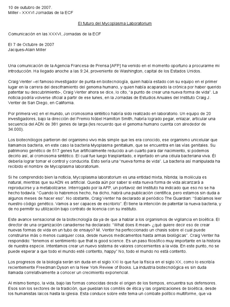 Creación de Mycoplasma Laboratorium | PDF