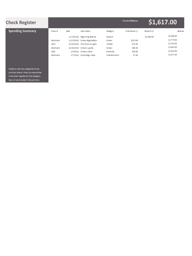 Check Register Template | PDF
