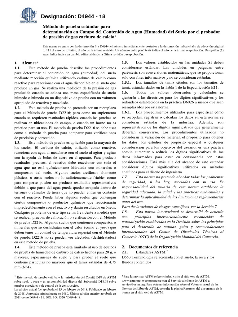 Astm D4944 - 18 | PDF | Calibración | Agua