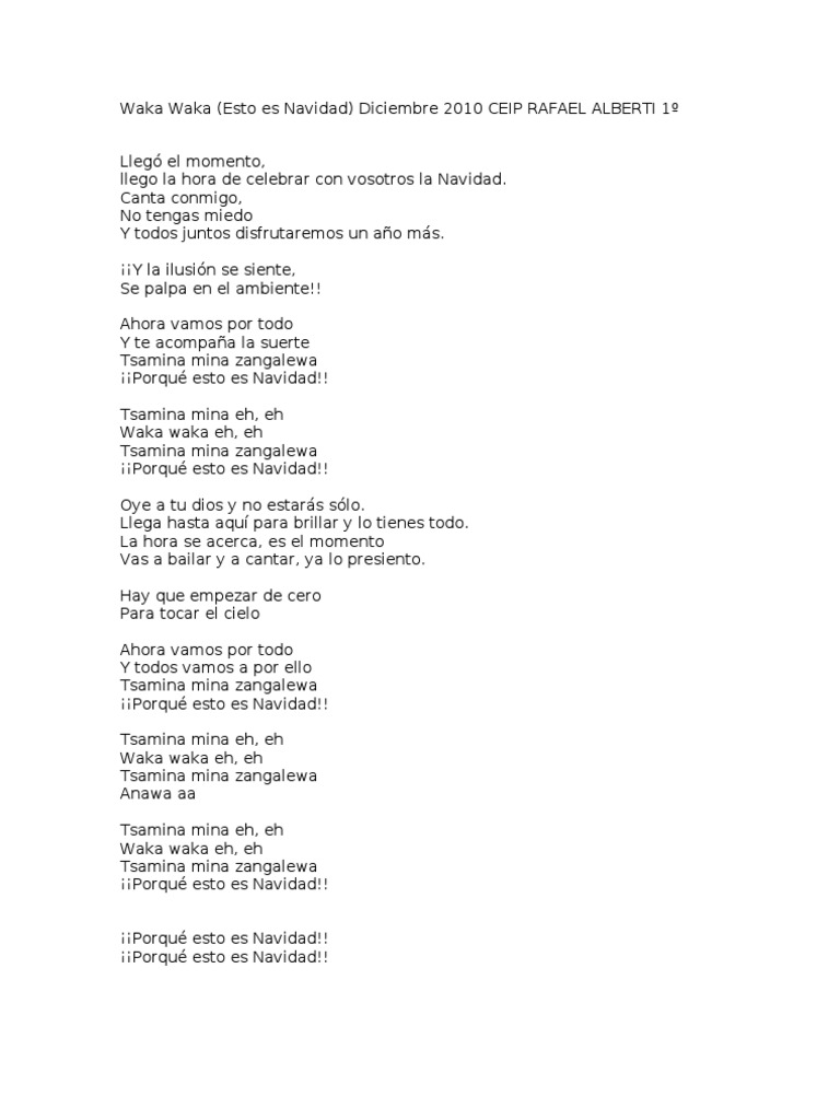 Letra Baila Waka Waka Navidad | PDF