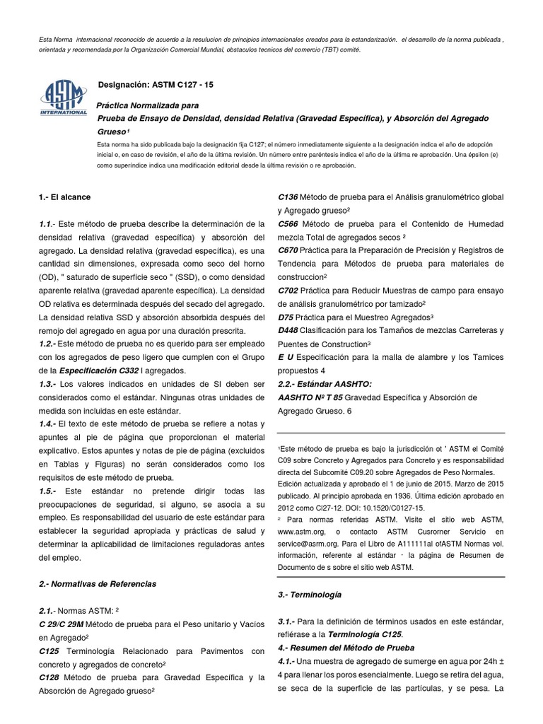 Astm C127 - 15 | PDF | Densidad | Agua