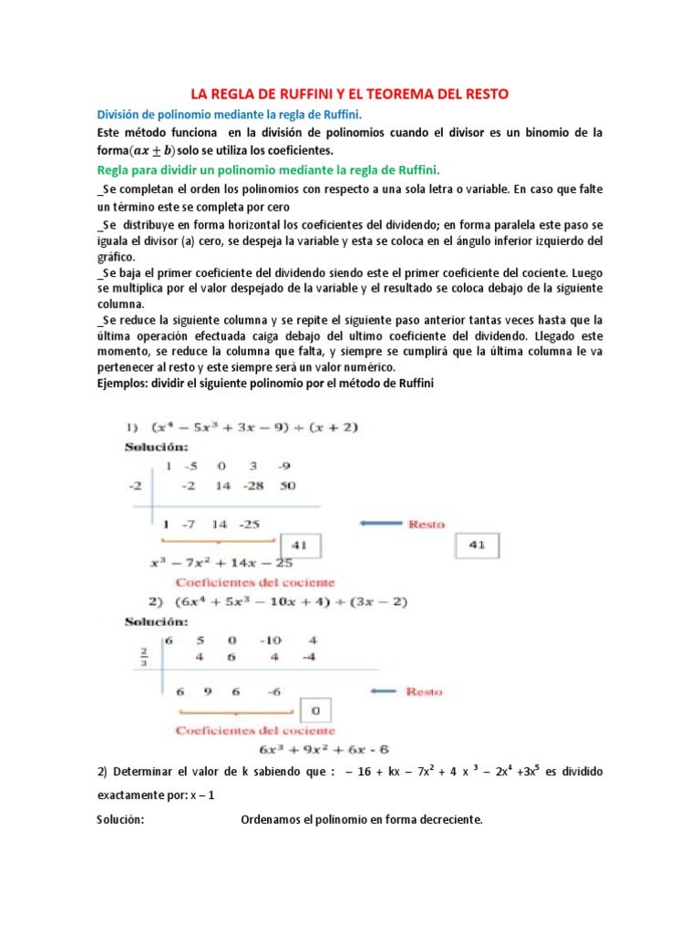3a, B La Regla de Ruffini y El Teorema Del Resto | PDF | División ...