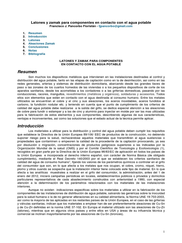 Latones y Zamak para Componentes en Cont | PDF | Cobre | Latón