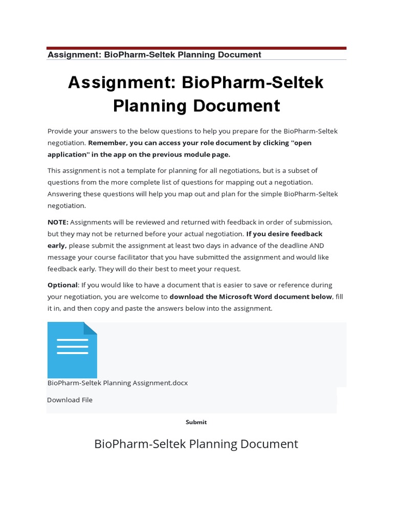 Assignment - BioPharm-Seltek Planning Document MBA Case Studies ...