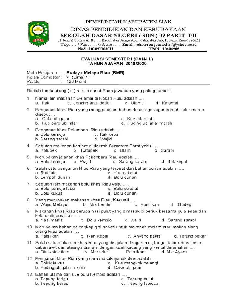 Soal BMR Kelas 5 Semester 1 | PDF