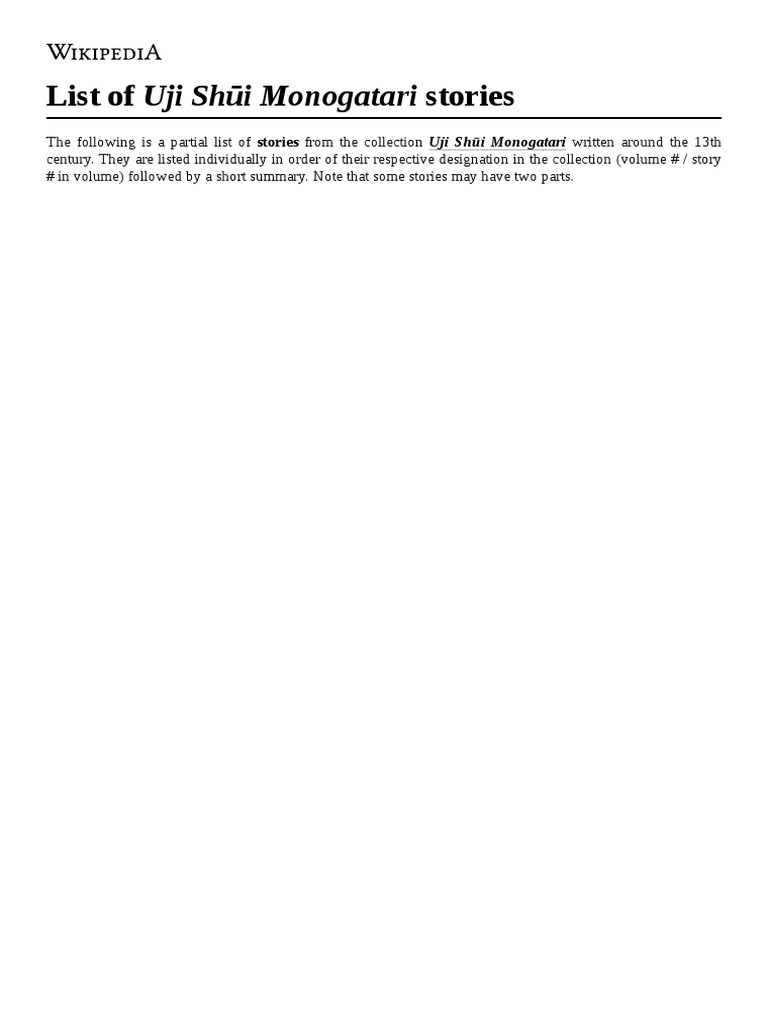 List of Uji Shūi Monogatari Stories | PDF