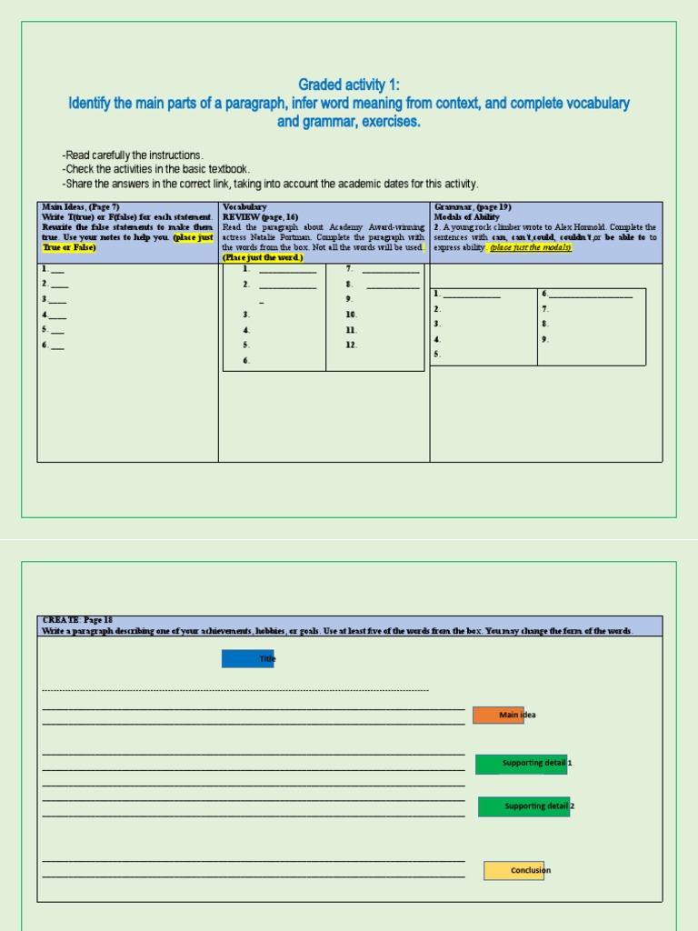 Graded Activity 1 First Bimester | PDF | Vocabulary | Learning