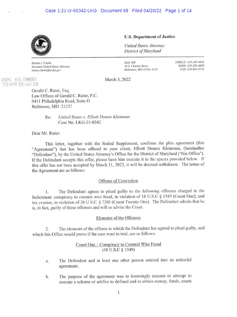 Kleinman Plea Agreement | PDF | Asset Forfeiture | United States ...