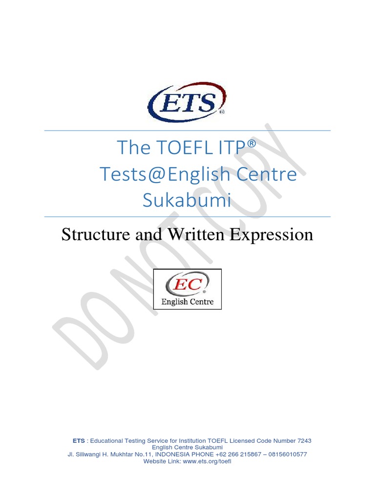 The Toefl Itp® Tests@English Centre Sukabumi: Structure and Written ...