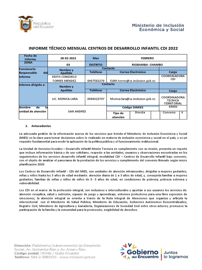 Formato Informe Mensual Cdi f-1 | PDF | Planificación