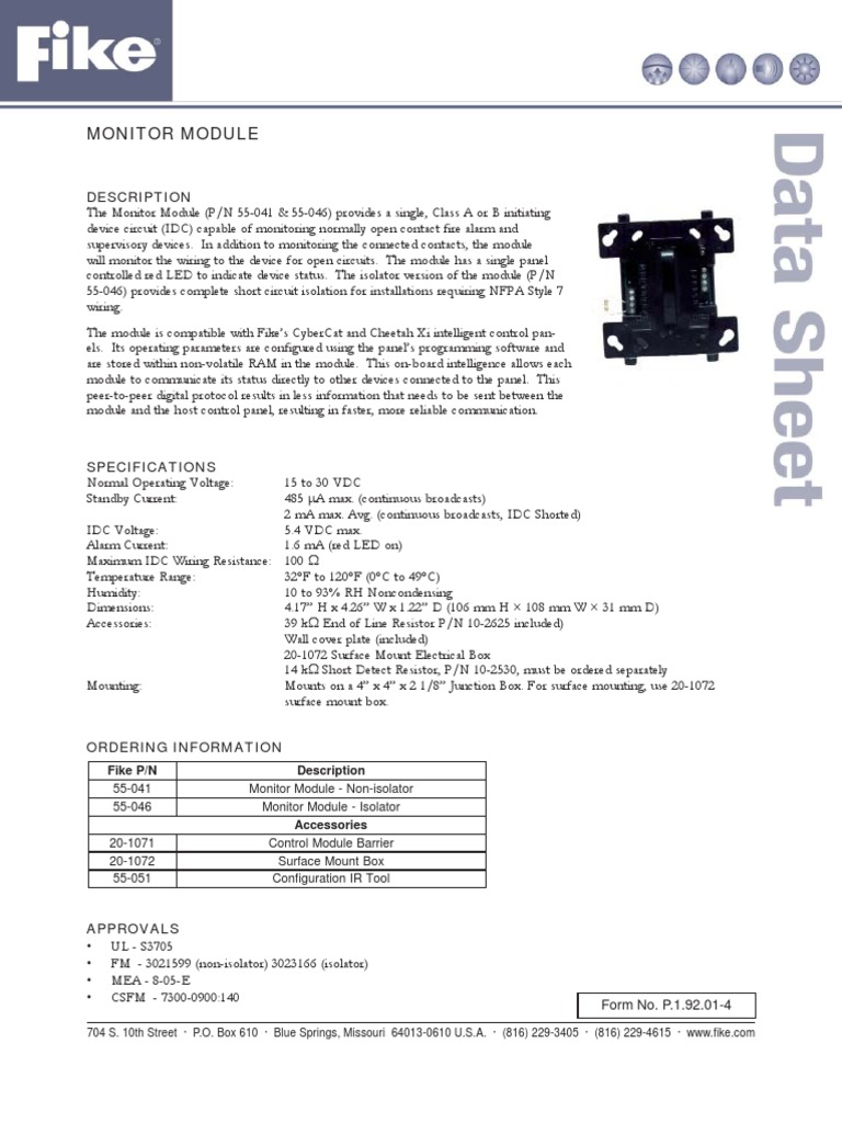 Monitor Module: Fike P/N Description | PDF | Electrical Wiring ...