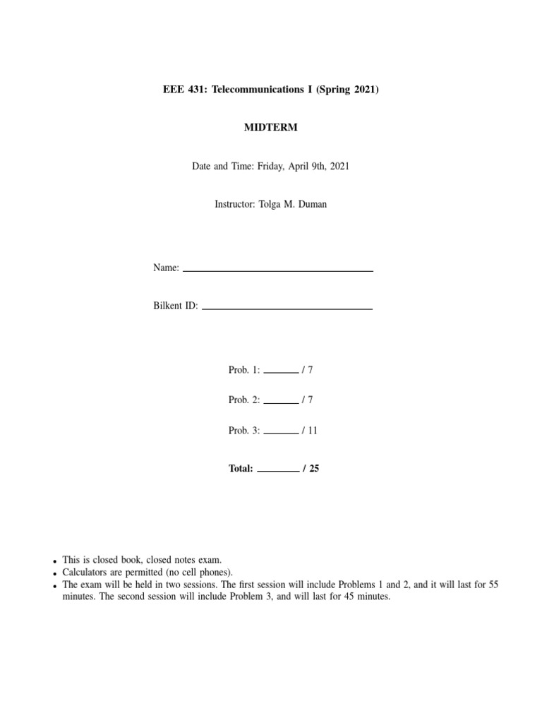 EEE 431 (Spring 2021) - Midterm | PDF | Data Transmission | Statistical ...