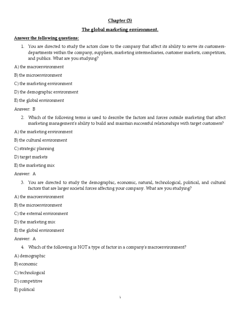 Chapter 3 The Global Marketing Environment Test Bank | PDF | Marketing ...