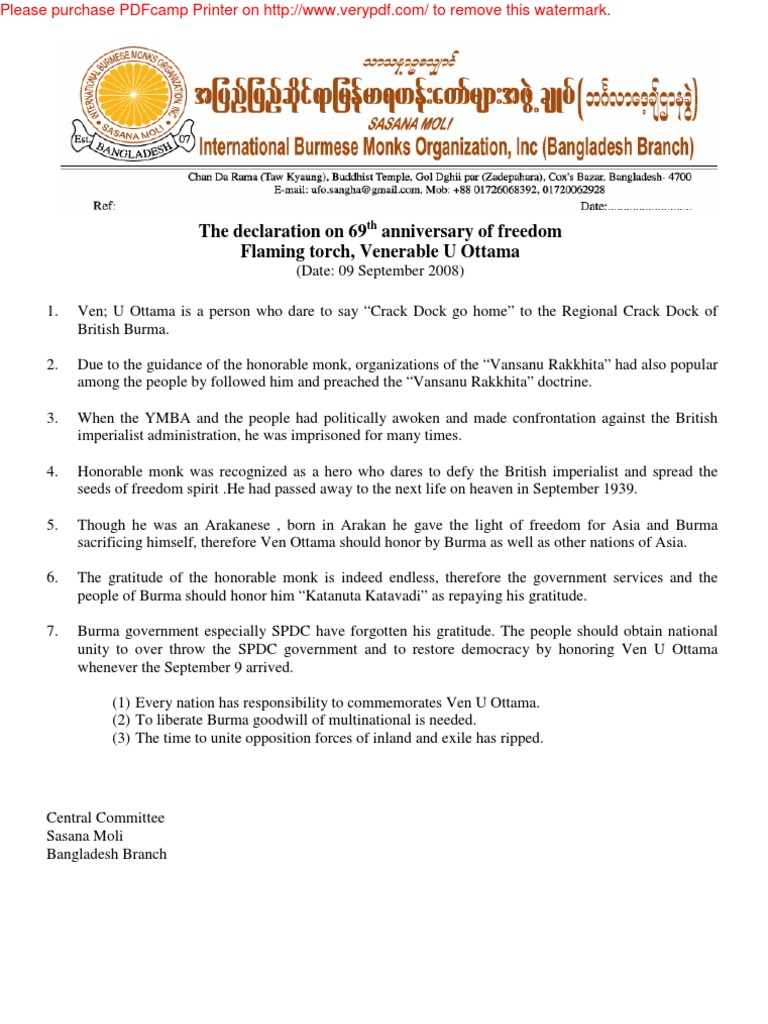 Honoring U Ottama's Legacy of Freedom | PDF | Politics | History